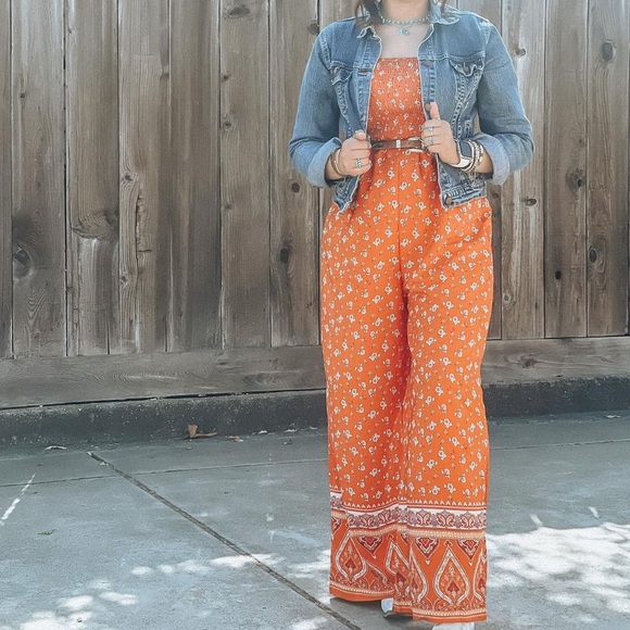 Pants & Jumpsuits | Strapless Orange Romper | Poshmark